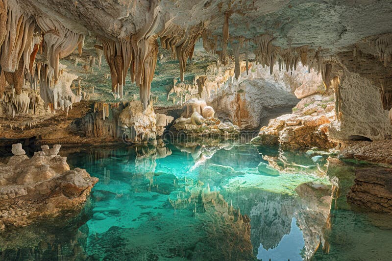 Generative Ai on Theme of a Large Beautiful Sharp Stalactites Hanging ...