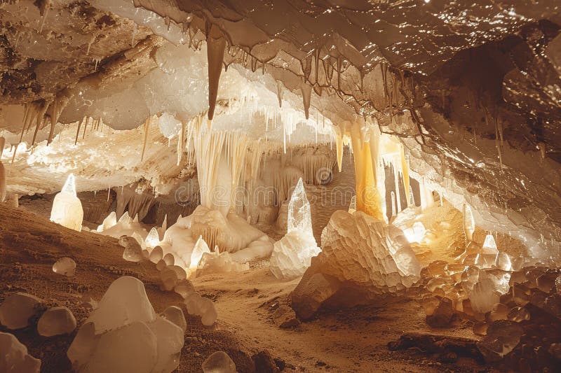Generative Ai on Theme of a Large Beautiful Sharp Stalactites Hanging ...