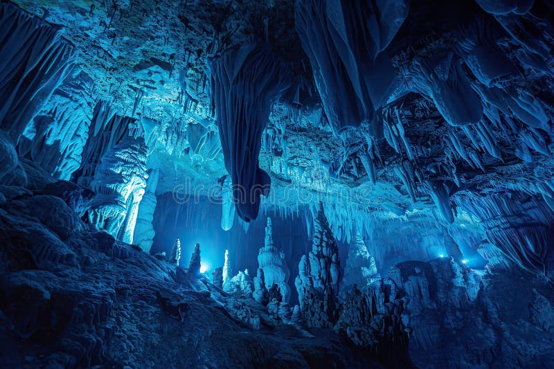 Generative Ai on Theme of a Large Beautiful Sharp Stalactites Hanging ...