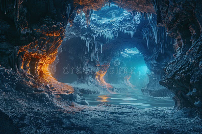 Generative Ai on Theme of a Large Beautiful Sharp Stalactites Hanging ...