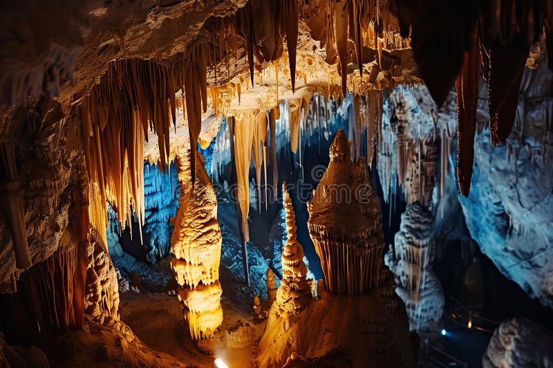 Generative Ai on Theme of a Large Beautiful Sharp Stalactites Hanging ...