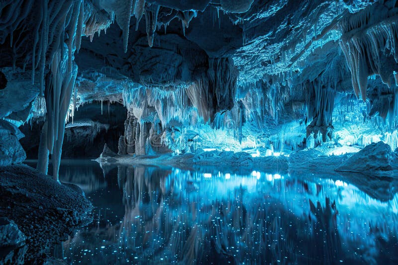 Generative Ai on Theme of a Large Beautiful Sharp Stalactites Hanging ...
