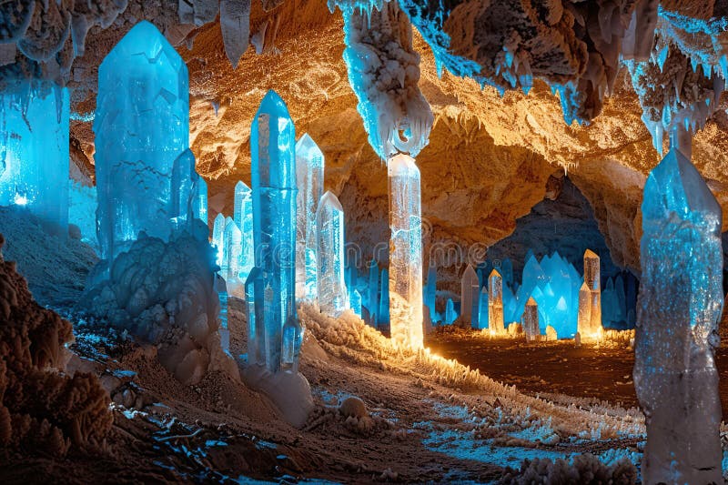 Generative Ai on Theme of a Large Beautiful Sharp Stalactites Hanging ...
