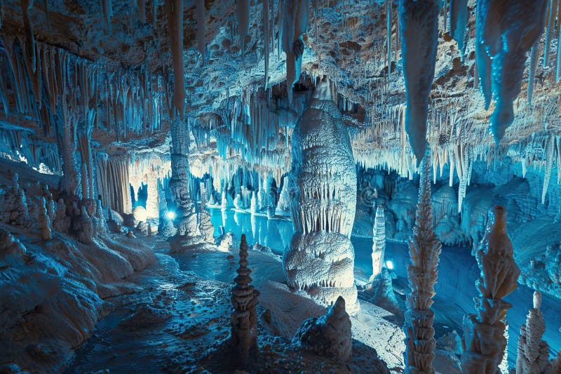 Generative Ai on Theme of a Large Beautiful Sharp Stalactites Hanging ...