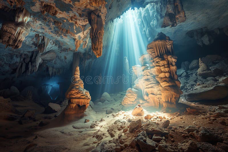 Generative Ai on Theme of a Large Beautiful Sharp Stalactites Hanging ...
