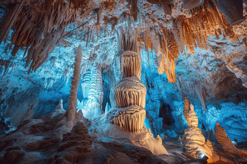 Generative Ai on Theme of a Large Beautiful Sharp Stalactites Hanging ...