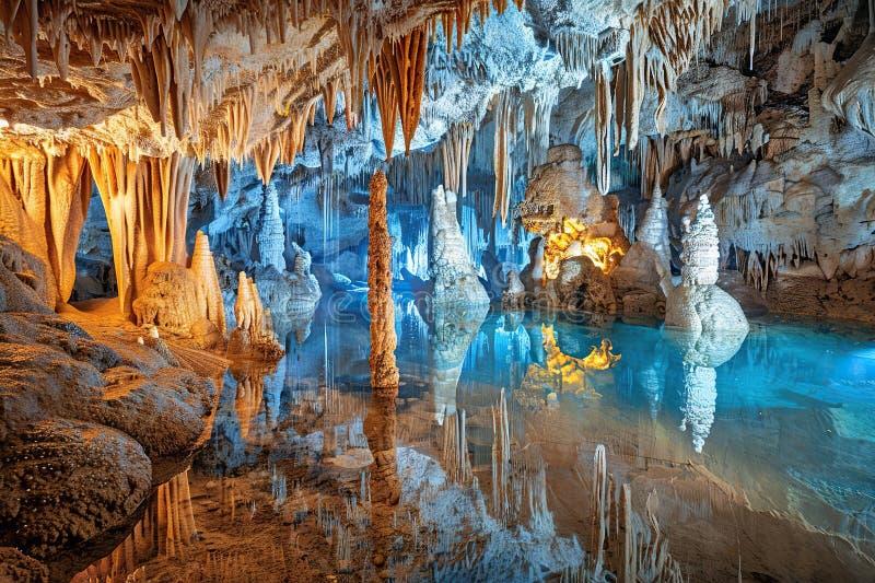 Generative Ai on Theme of a Large Beautiful Sharp Stalactites Hanging ...