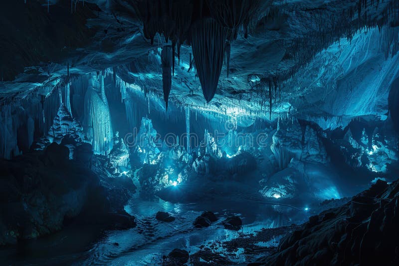 Generative Ai on Theme of a Large Beautiful Sharp Stalactites Hanging ...