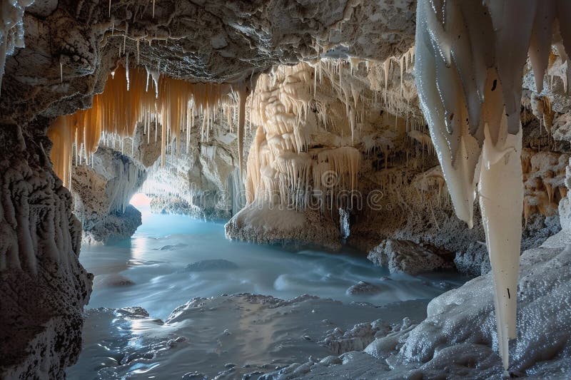 Generative Ai on Theme of a Large Beautiful Sharp Stalactites Hanging ...
