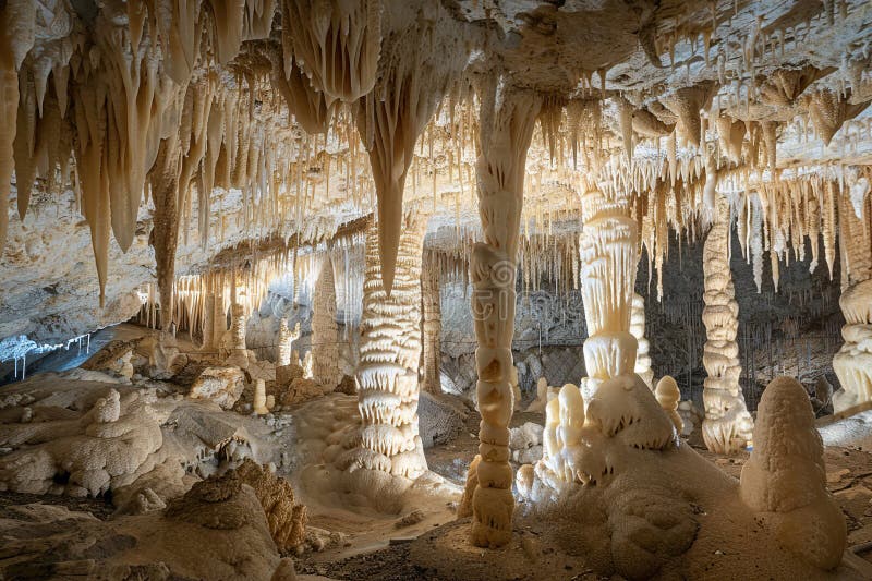 Generative Ai on Theme of a Large Beautiful Sharp Stalactites Hanging ...