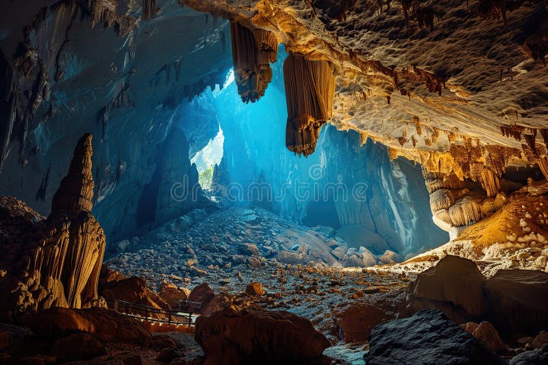 Generative Ai on Theme of a Large Beautiful Sharp Stalactites Hanging ...