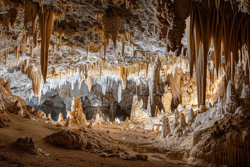 Generative Ai on Theme of a Large Beautiful Sharp Stalactites Hanging ...
