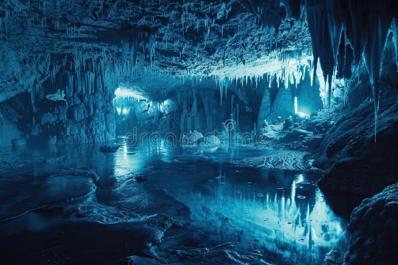 Generative Ai on Theme of a Large Beautiful Sharp Stalactites Hanging ...