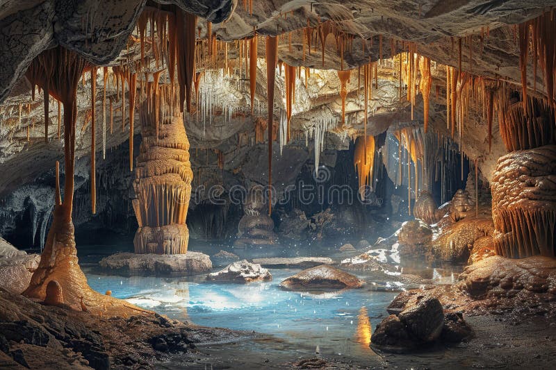 Generative Ai on Theme of a Large Beautiful Sharp Stalactites Hanging ...