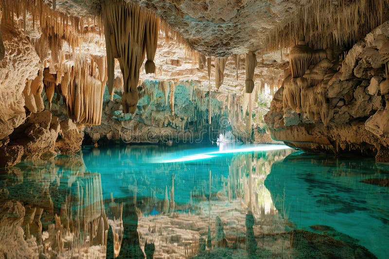 Generative Ai on Theme of a Large Beautiful Sharp Stalactites Hanging ...