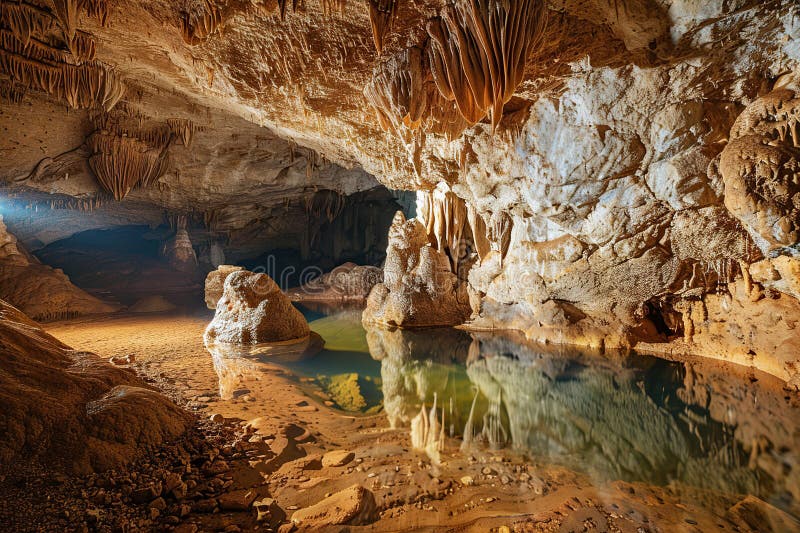Generative Ai on Theme of a Large Beautiful Sharp Stalactites Hanging ...