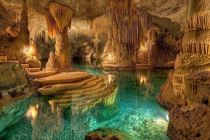 Generative Ai on Theme of a Large Beautiful Sharp Stalactites Hanging ...