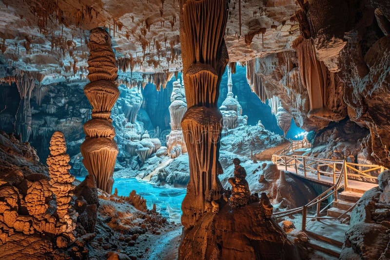 Generative Ai on Theme of a Large Beautiful Sharp Stalactites Hanging ...