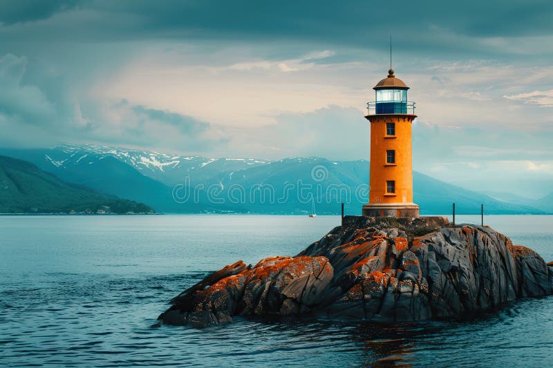 Generative Ai on Theme of Large Retro Lighthouse with Beam of Bright ...