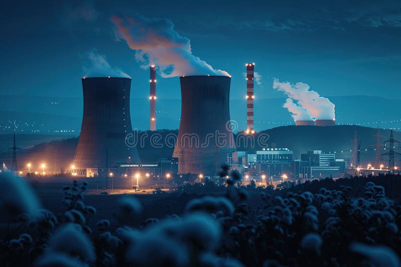Generative Ai on Theme of Nuclear Power Plant Made of Huge Smokestacks ...