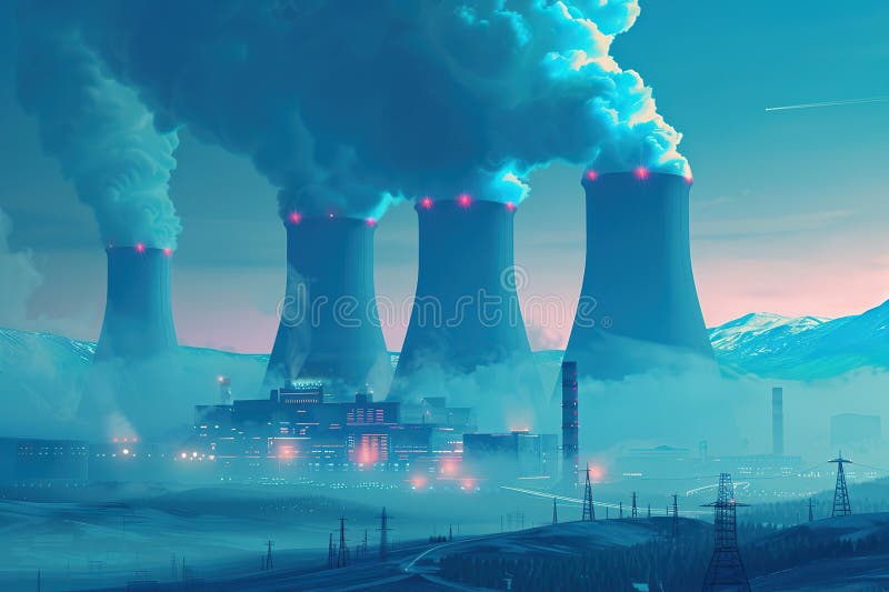 Generative Ai on Theme of Nuclear Power Plant Made of Huge Smokestacks ...