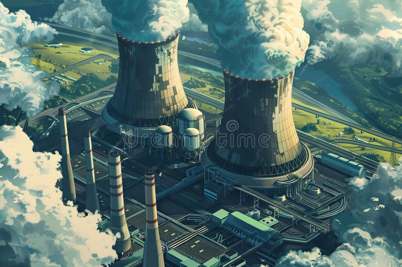 Generative Ai on Theme of Nuclear Power Plant Made of Huge Smokestacks ...