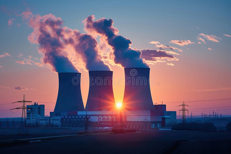 Generative Ai on Theme of Nuclear Power Plant Made of Huge Smokestacks ...