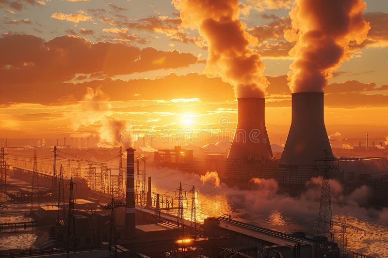 Generative Ai on Theme of Nuclear Power Plant Made of Huge Smokestacks ...