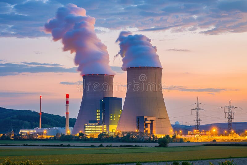 Generative Ai on Theme of Nuclear Power Plant Made of Huge Smokestacks ...