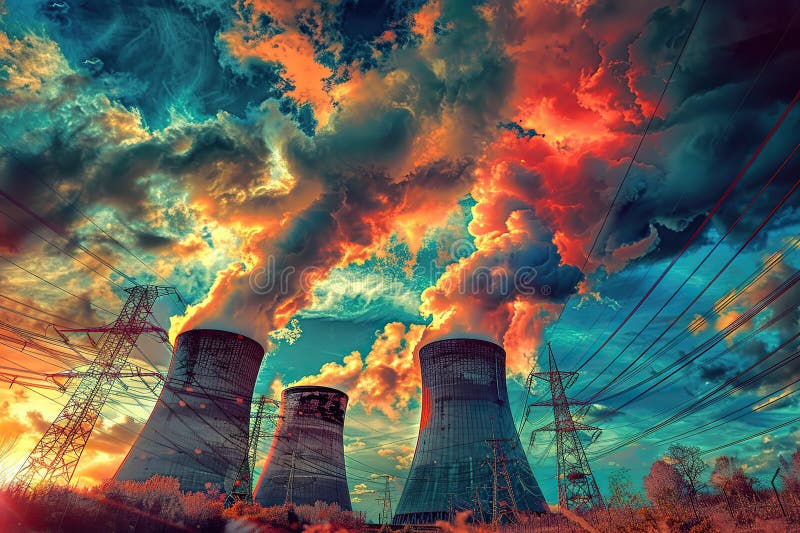 Generative Ai on Theme of Nuclear Power Plant Made of Huge Smokestacks ...