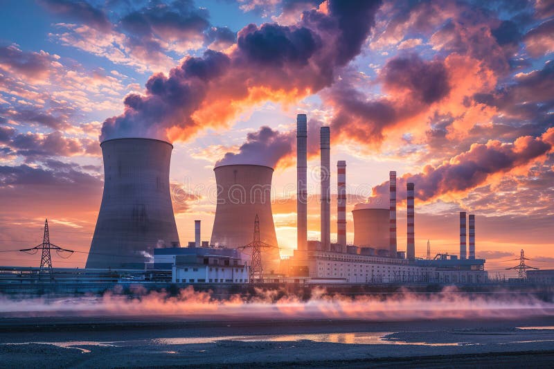 Generative Ai on Theme of Nuclear Power Plant Made of Huge Smokestacks ...