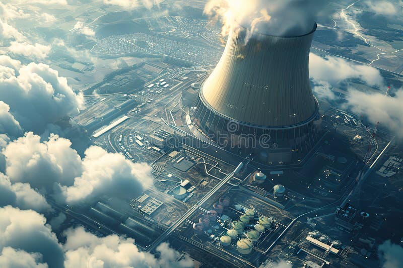 Generative Ai on Theme of Nuclear Power Plant Made of Huge Smokestacks ...