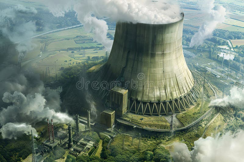 Generative Ai on Theme of Nuclear Power Plant Made of Huge Smokestacks ...