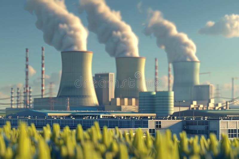 Generative Ai on Theme of Nuclear Power Plant Made of Huge Smokestacks ...