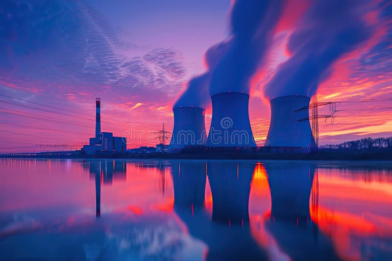 Generative Ai on Theme of Nuclear Power Plant Made of Huge Smokestacks ...