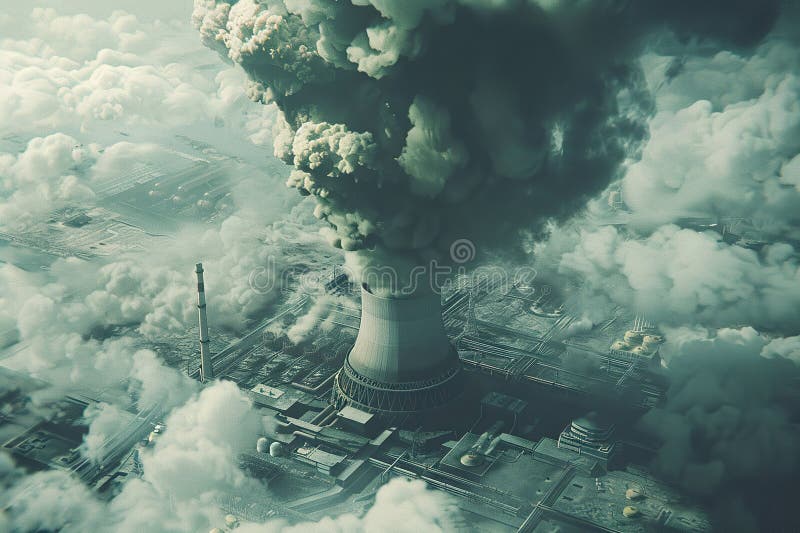 Generative Ai on Theme of Nuclear Power Plant Made of Huge Smokestacks ...