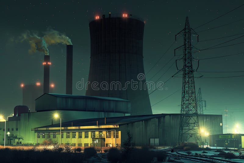 Generative Ai on Theme of Nuclear Power Plant Made of Huge Smokestacks ...