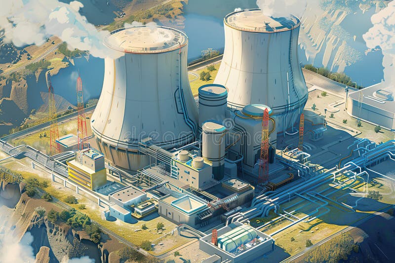 Generative Ai on Theme of Nuclear Power Plant Made of Huge Smokestacks ...