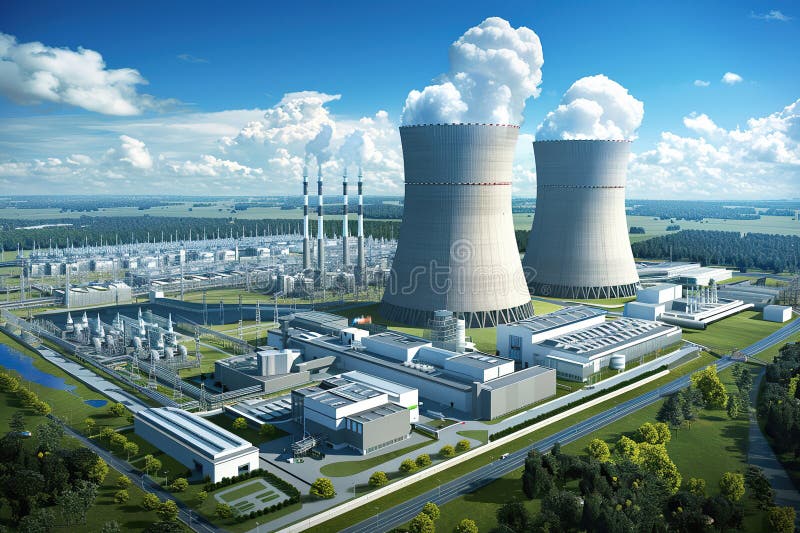 Generative Ai on Theme of Nuclear Power Plant Made of Huge Smokestacks ...