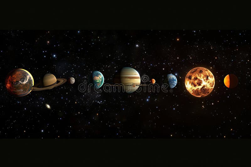 Generative Ai on Theme of Parade of Planets in Solar System, Bright ...