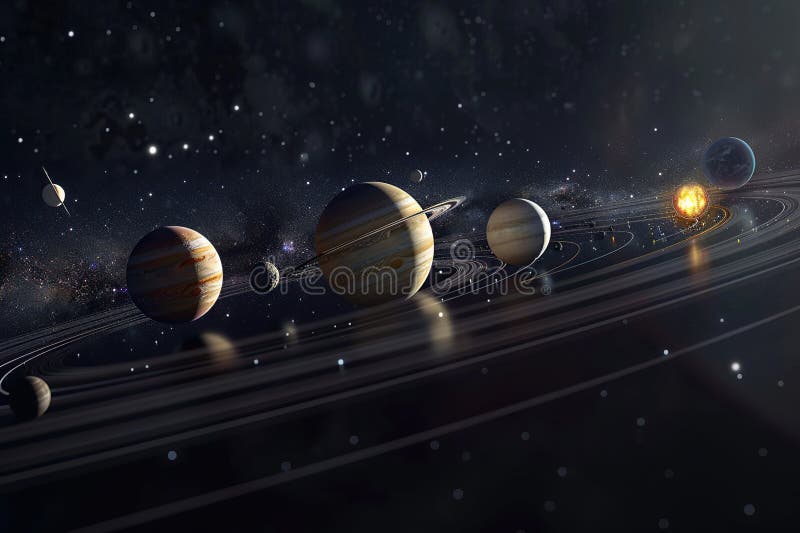 Generative Ai on Theme of Parade of Planets in Solar System, Bright ...