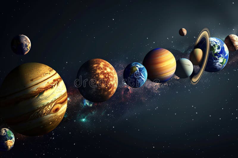 Generative Ai on Theme of Parade of Planets in Solar System, Bright ...