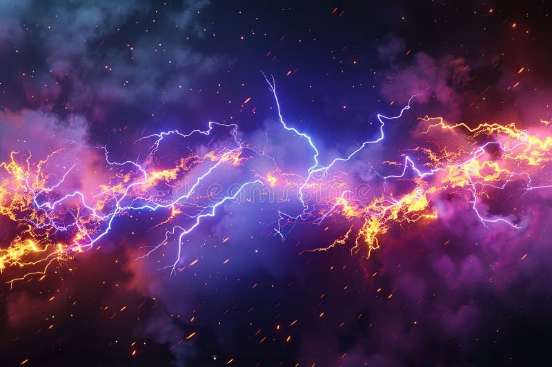 Generative Ai on Theme of Scary Bright Electric Lightning Bolt with Branches in the Night Dark ...