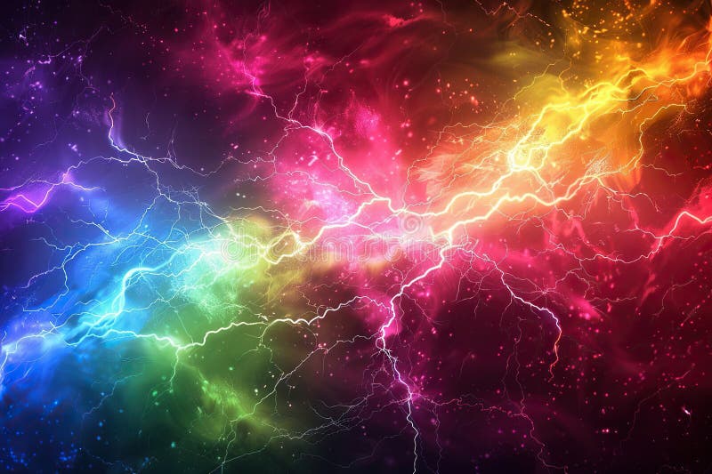 Generative Ai on Theme of Scary Bright Electric Lightning Bolt with Branches in the Night Dark ...