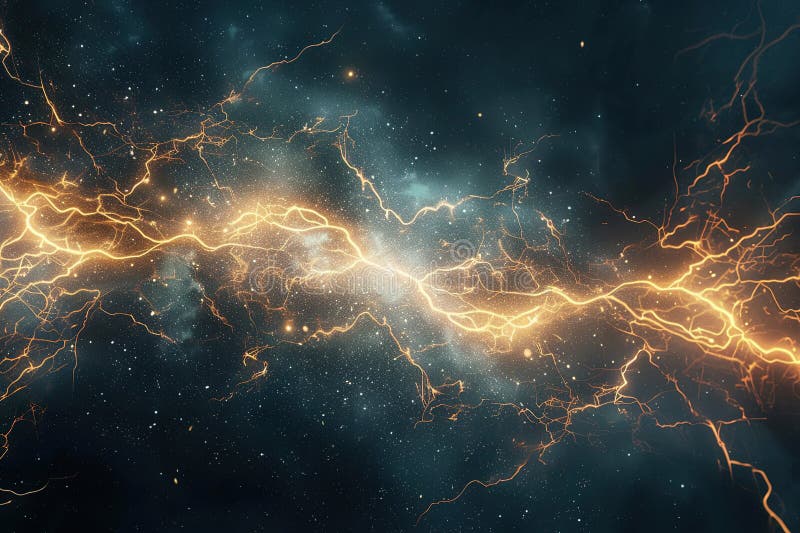 Generative Ai on Theme of Scary Bright Electric Lightning Bolt with Branches in the Night Dark ...