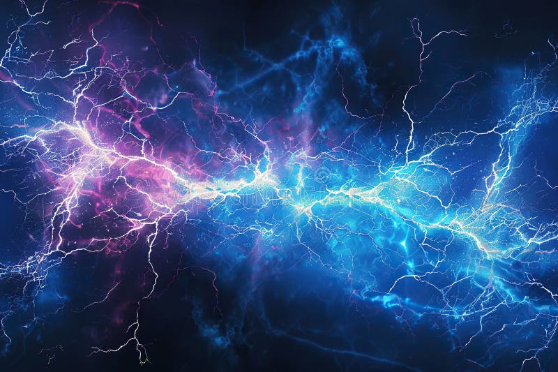 Generative Ai on Theme of Scary Bright Electric Lightning Bolt with Branches in the Night Dark ...