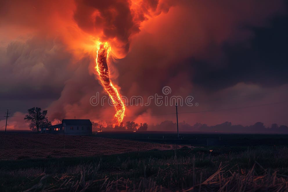 Generative Ai on Theme of Scary Huge Hurricane Fire Tornado, Apocalyptic Dramatic Background ...