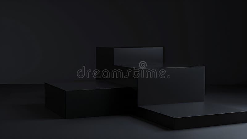 Generative AI Three Black Square Stands of Different Heights on Black ...