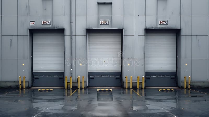 Generative AI Three Loading Doors of an Industrial Warehouse Business ...