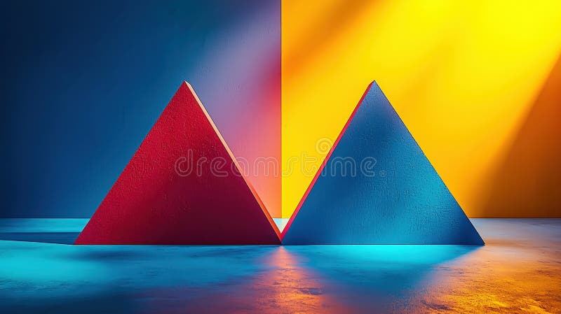 Three Pyramids Illuminated by Bright Light from Above Against a Clear ...